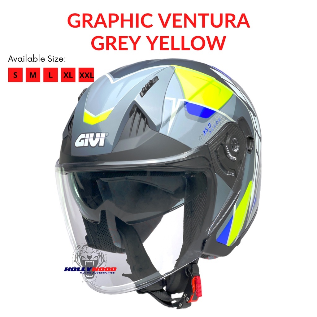 GIVI HELMET SCUDO M35.0 OPEN FACE HELMET WITH GRAPHIC DESIGN VENTURA GREY YELLOW | Shopee Malaysia
