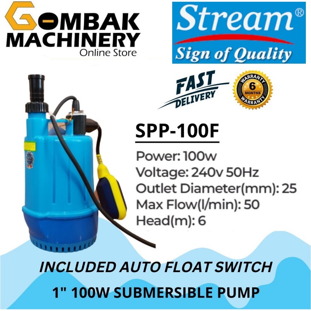 STREAM SPP-100F 1" 100W Submersible Pump with Auto Float Switch -6 ...