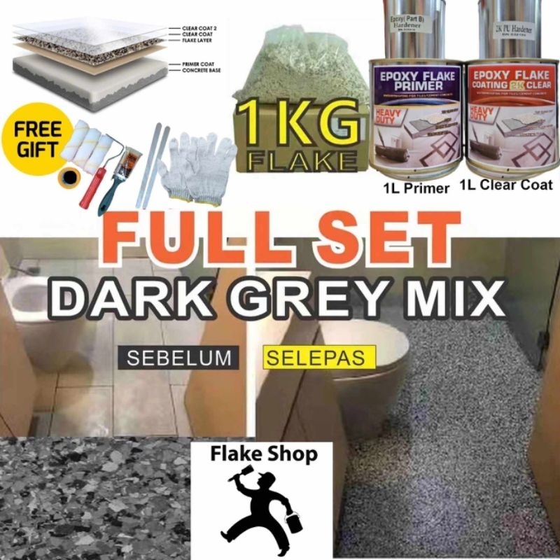 Full Set DIY 2K tahan cuaca Epoxy Flake Coating (Free Tools/ 1KG Flake ...