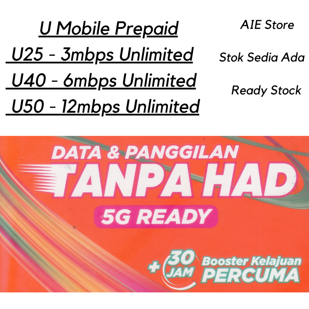 Umobile Unlimited Prepaid 5G SIM Card Plan - U25 U35 U40 U50 / Umobile ...