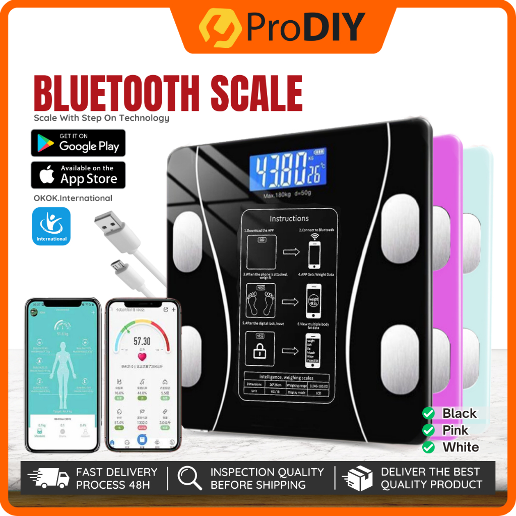 Bluetooth Digital Scale Weight Body Penimbang Berat Badan Timbang ...