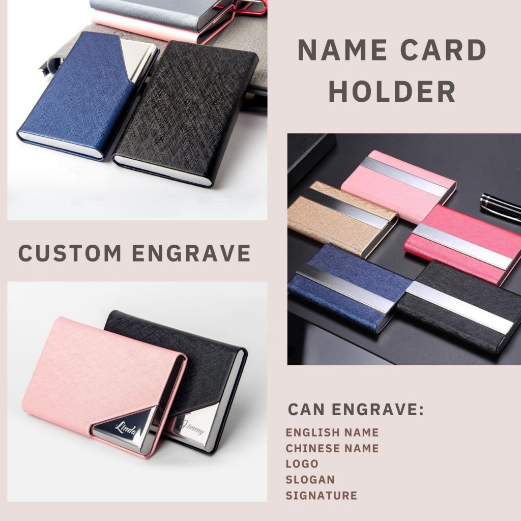 CUSTOM ENGRAVE Personalized PU Stainless Steel Business Card Holder ...