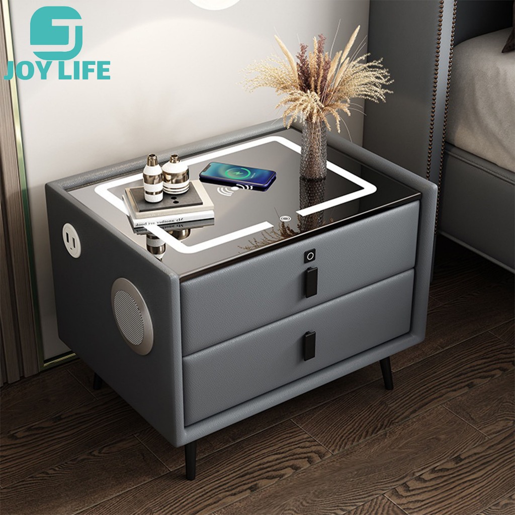 JOYLIFE Smart bedside table Modern light luxury solid wood bedside table Bedroom wireless ...