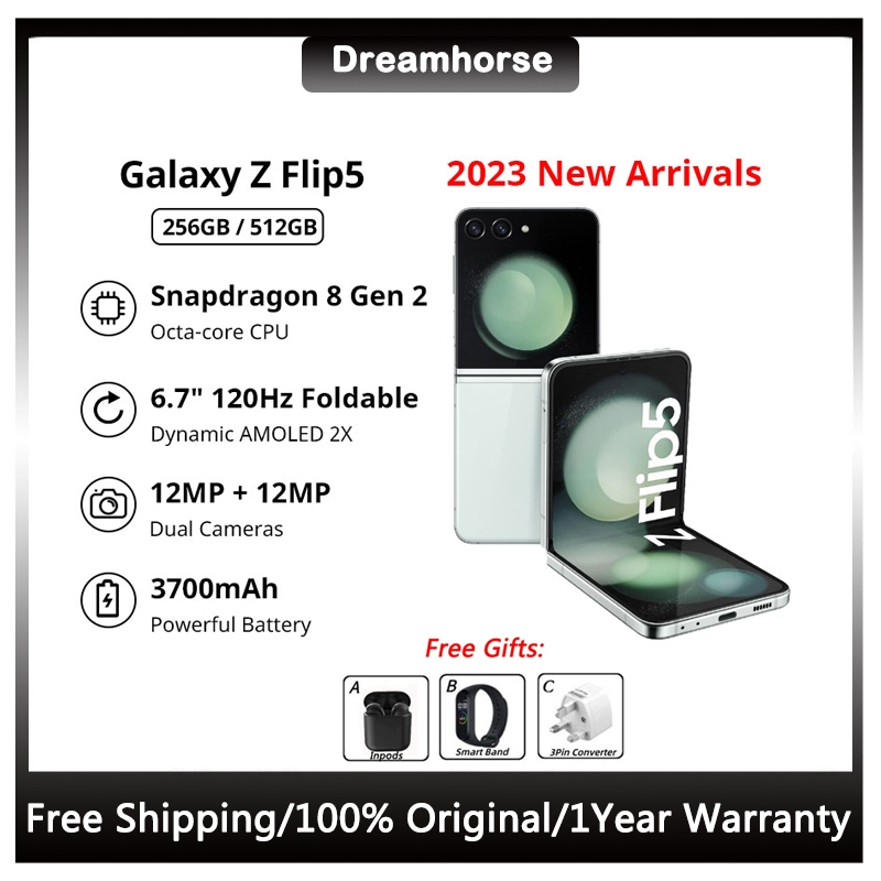 Samsung Galaxy Z Flip 5/5G Snapdragon 8 Gen 2/6.7'' 120Hz Foldable Dynamic AMOLED 2X Display ...