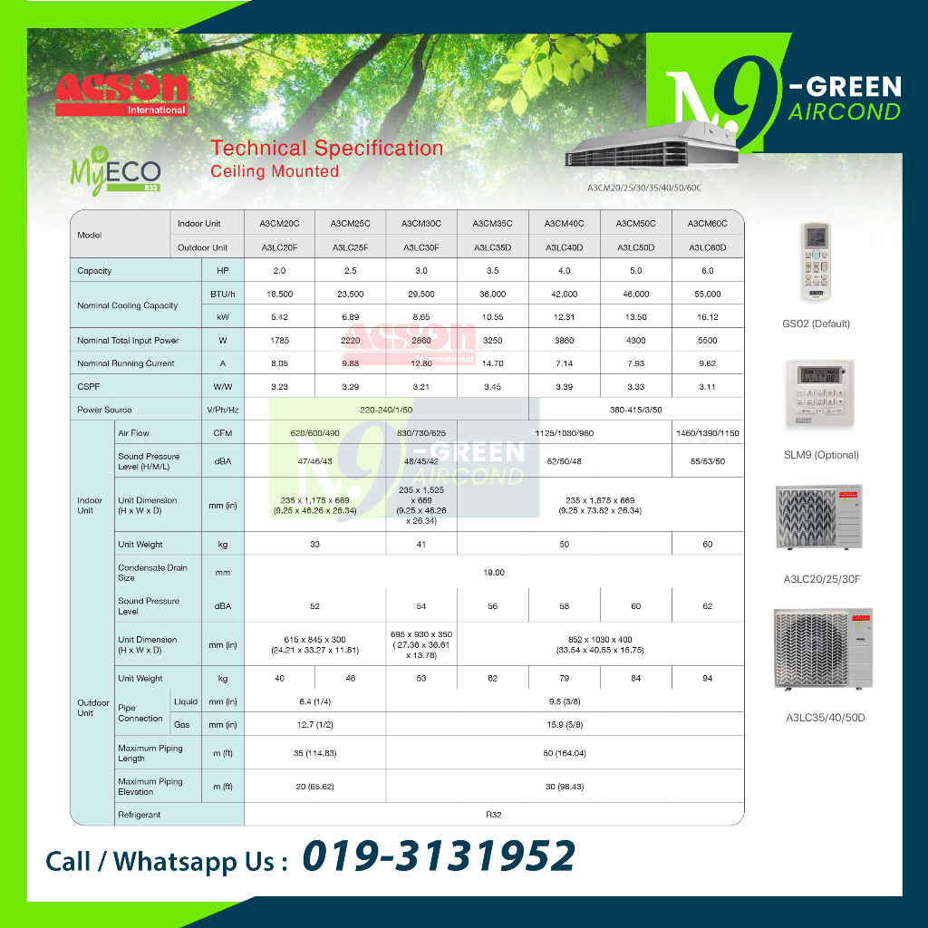 ACSON Ceiling Exposed 2HP / 2.5HP / 3HP / 4HP / 5HP / 6HP R32 Non-inverter Air Conditioner C ...