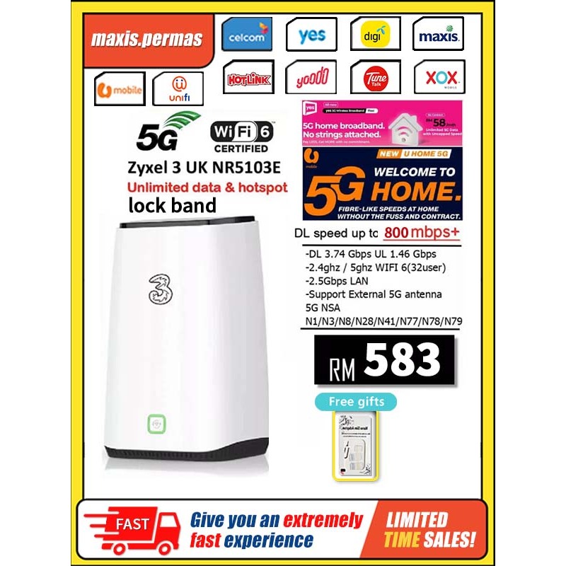 🌟Umobile 5G HOME broadband modem🌟Zyxel 3 UK NR5103e 5G MODEM ROUTER ...