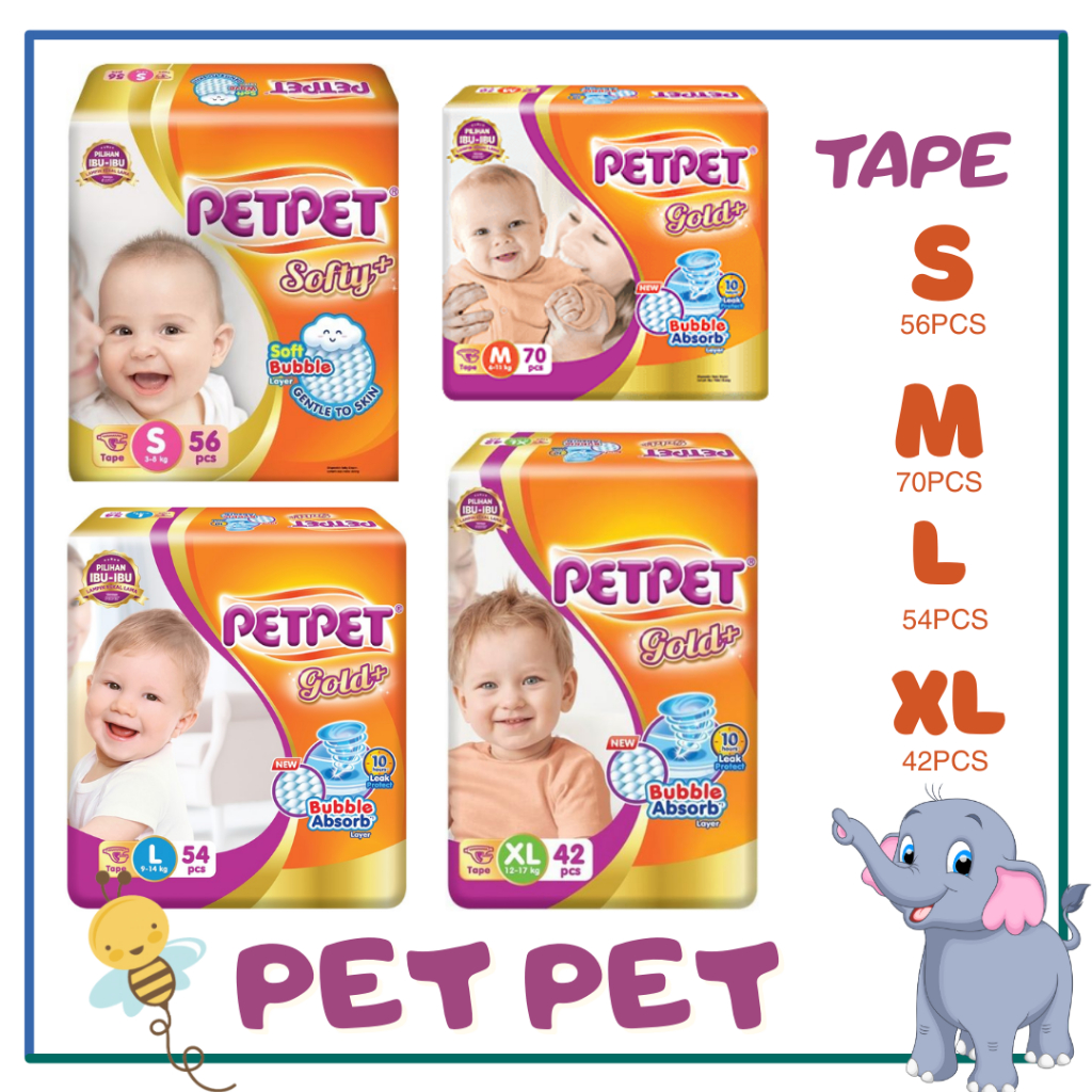 Petpet Tape Diapers S/M/L/XL Gentle to Skin | Lampin Bayi Berlekap ...