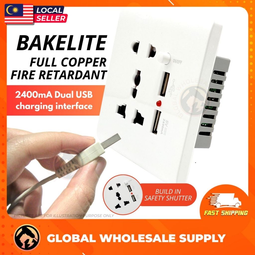 PREMIUM 2400mA USB Switch Socket Dual USB Multi Socket Universal Switch ...
