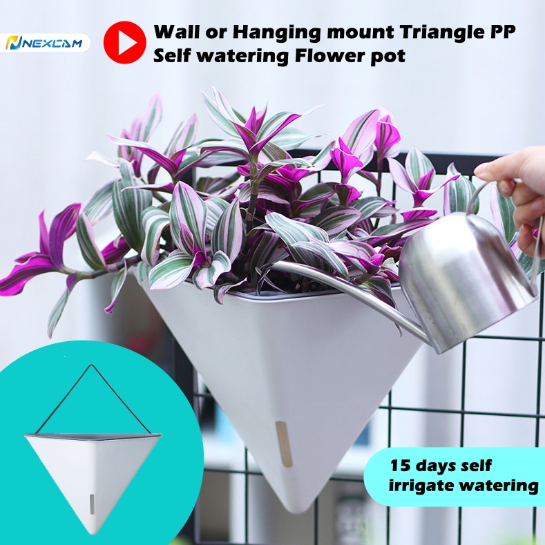 Wall Hanging Self Watering Triangle Shape PP Flower Pot with with Metal ...