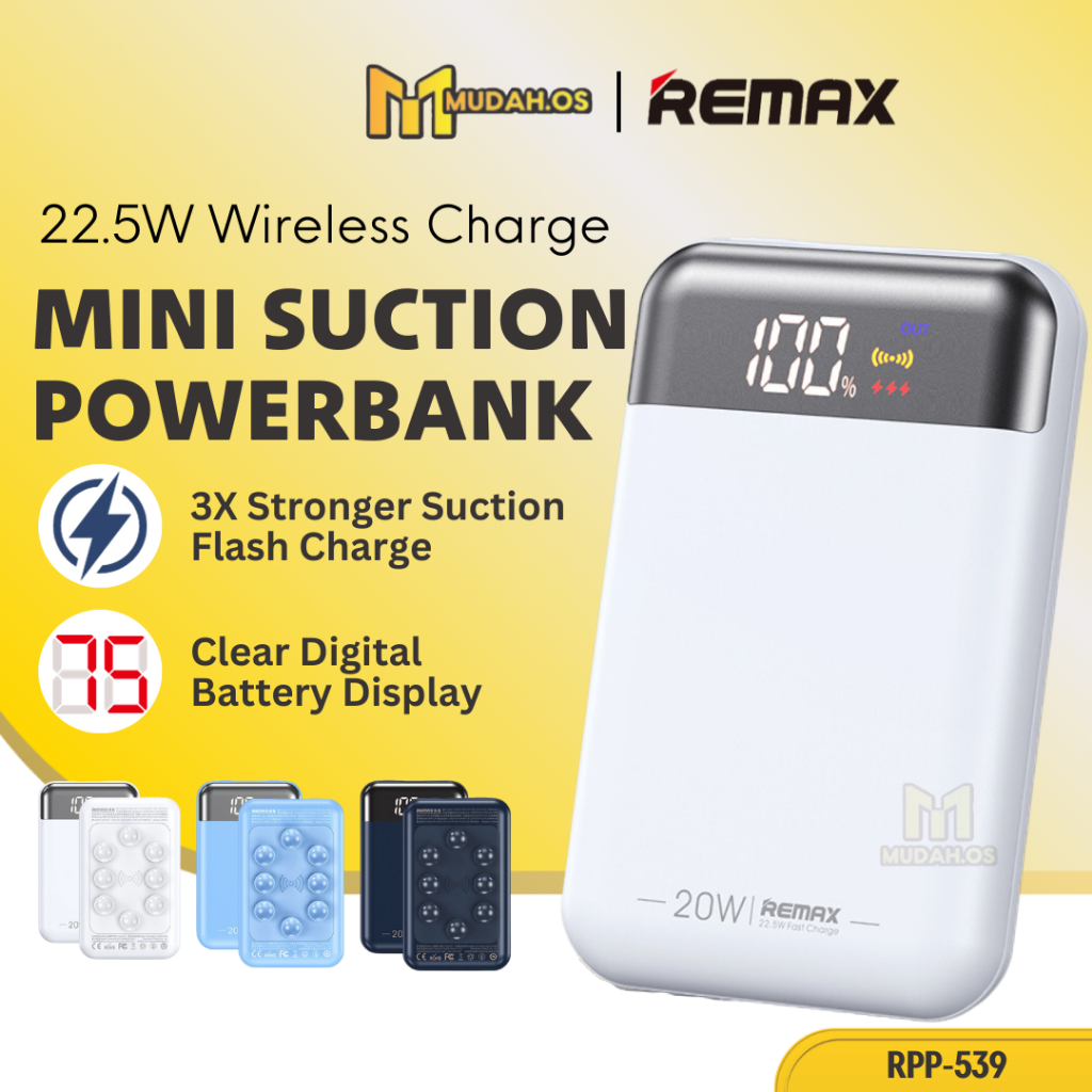 REMAX 22.5W PD Fast Charging USB Powerbank Type C Output MDRPP539 10000mAh Wireless Suction ...