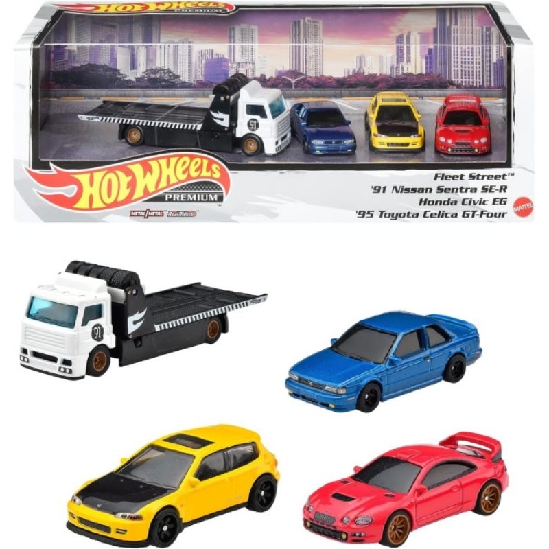 Hot Wheels Box Garage Set Fleet Street 91 Nissan Sentra SE R Honda ...
