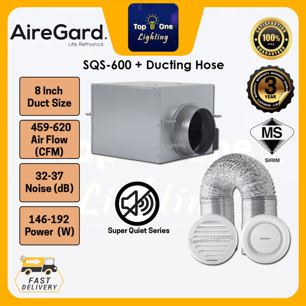 Airegard SQ-600 8" Exhaust Fan Ventilator C/W Wall Vent Kit (Flexible ...