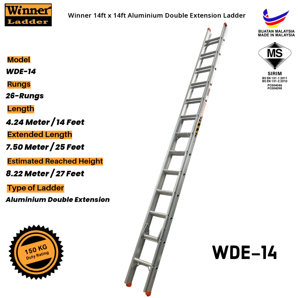 Winner Ladder 14 ft x 14 ft Aluminium Double Extension Ladder 14 kaki x ...