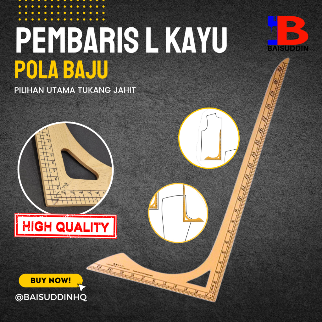 Pembaris Kayu Pola L / Pembaris Sesiku L / Tailor's L Shape Ruler Wood ...
