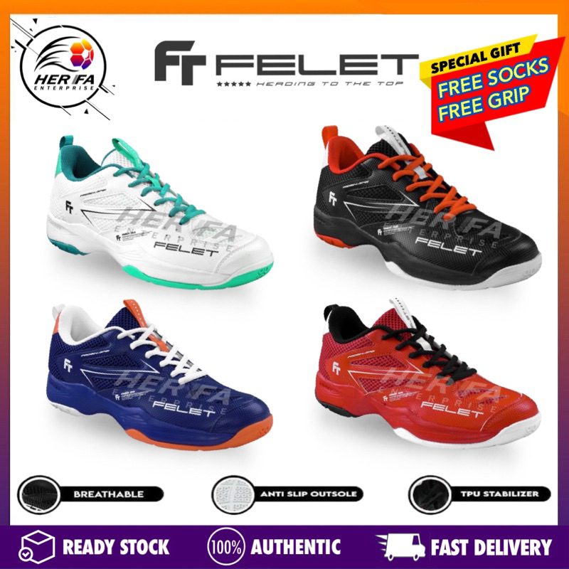 [FREE Socks + Grip] FELET Comfi 100 Badminton Shoes 100%ORIGINAL Kasut ...