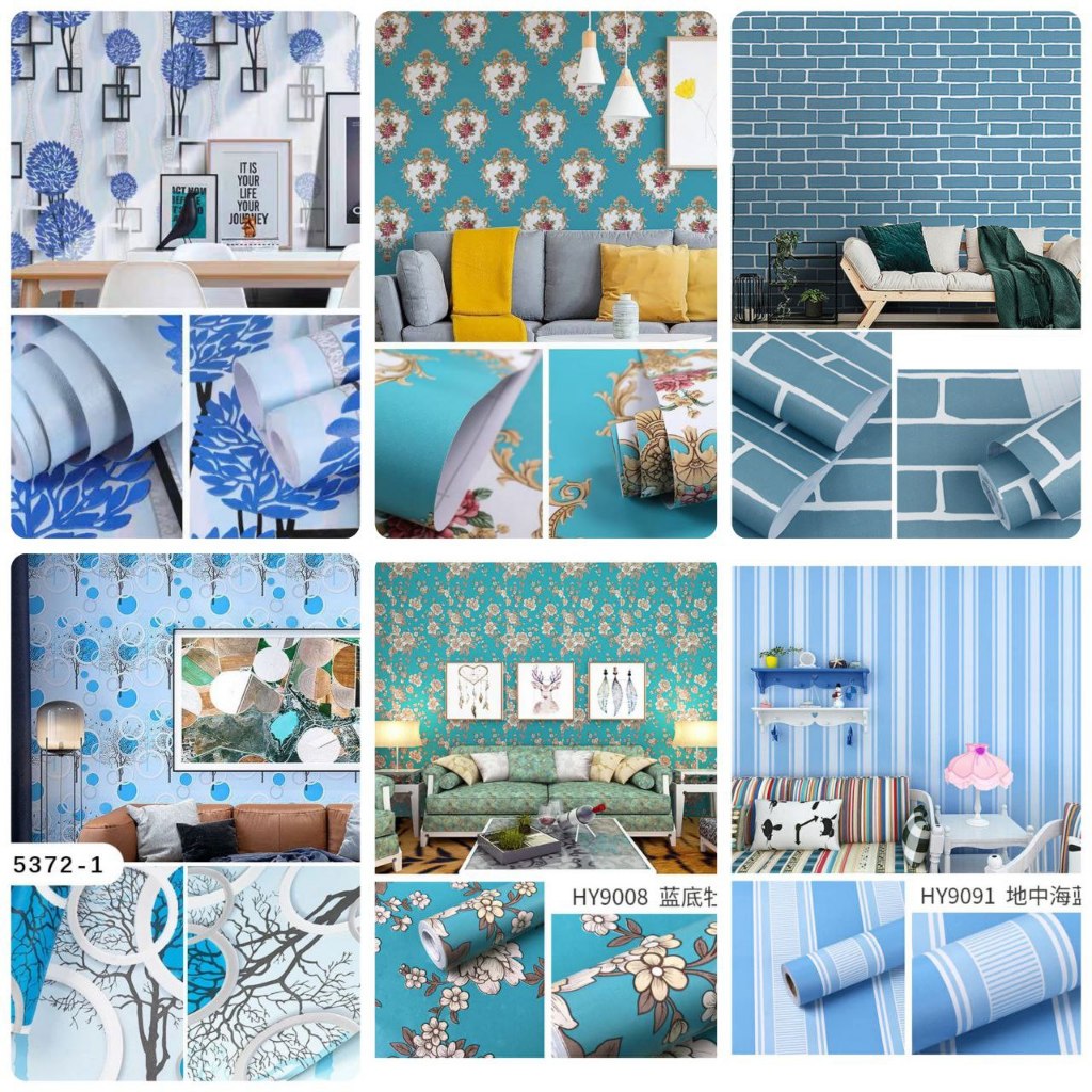 Wallpaper Dinding Corak Biru Blue Cantik Berkualiti Waterproof | Shopee ...