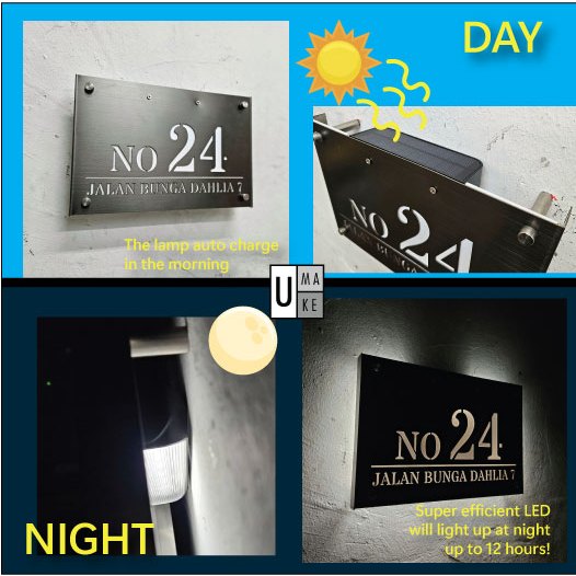 (Solar LED + Stainless Steel) Solar House Number Plate Customized ...