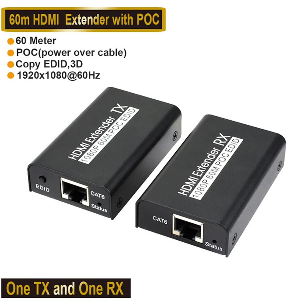 🇲🇾 60M POC EDID HDMI Extender 1080p Video Transmitter Receiver Over Cat ...