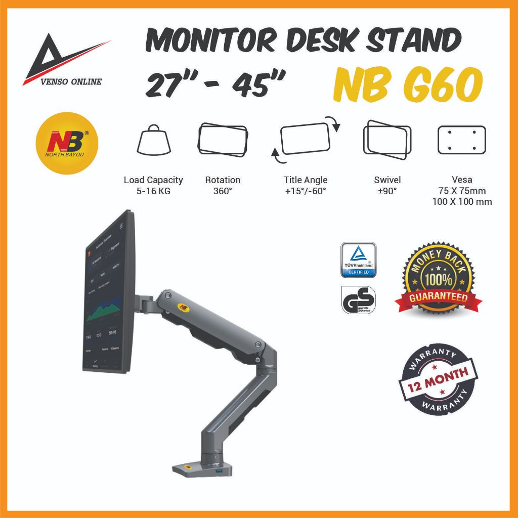 NB North Bayou G60 Heavy Duty Monitor Arm Desk Mount, Full Motion ...