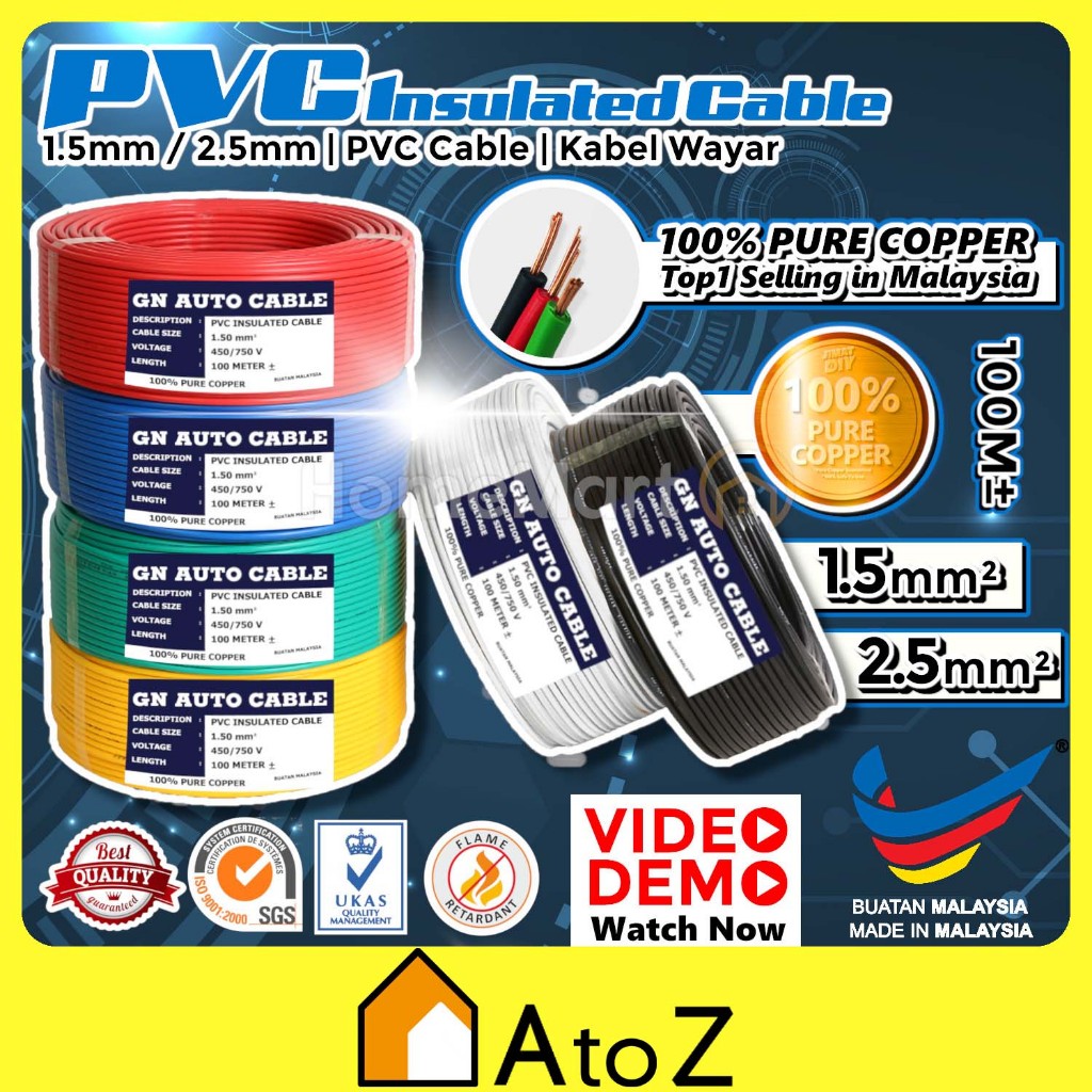 【100% PURE COOPER】 ASIA/SVC/GN KABEL 1.5mm/2.5mm PVC INSULATED CABLE ...