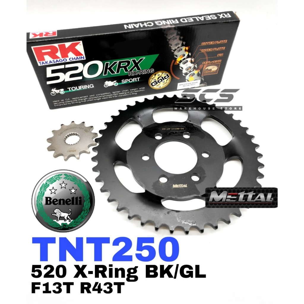 RK Chain Set Benelli TNT250 520 RK KRX X-Ring Rivet Black Gold Mettal ...