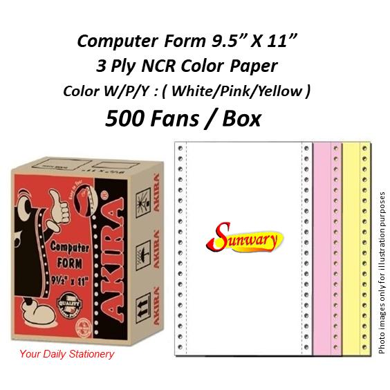 Computer Form Akira 3Ply NCR Color W/P/Y (White/Pink/Yellow) 9.5" x 11 ...