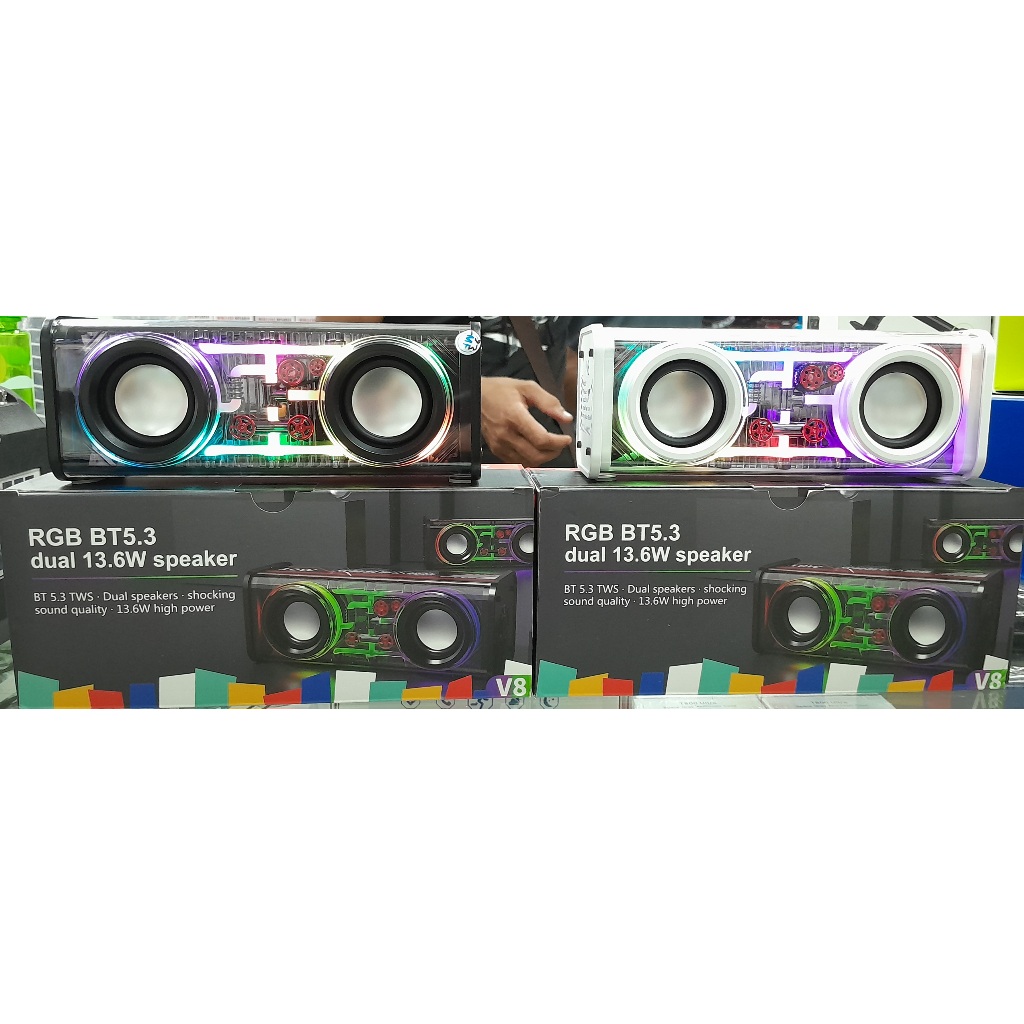 V8 RGB Armour BT5.3 Dual 13.6W Transparent Speaker | Shopee Malaysia