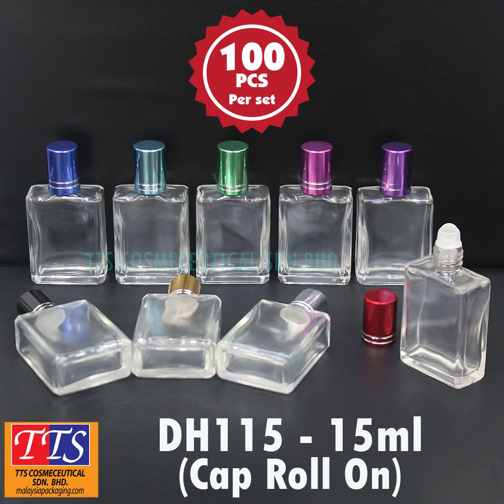 [100pcs] Botol Minyak Wangi Petak 15ml Reﬁllable Glass Roll On Bottle ...