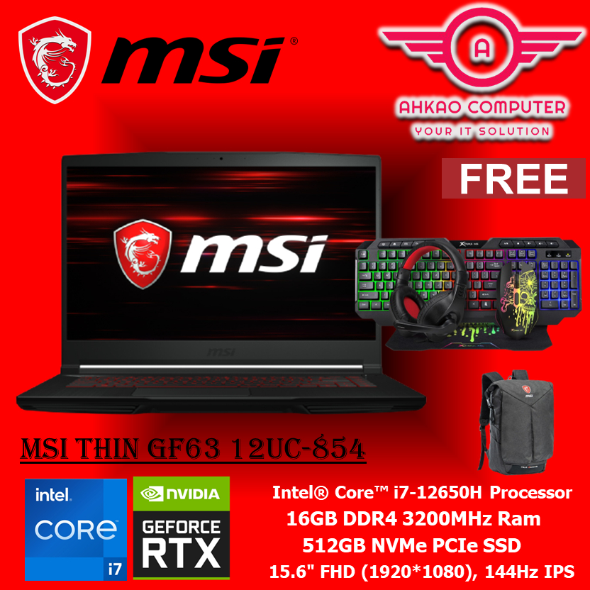 MSI Thin GF63 12UC-854 15.6'' FHD Gaming Laptop ( I7-12650H, 32GB Ram ...