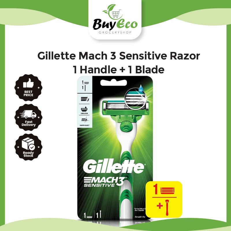 Gillette Mach 3 Sensitive Razor 1 Handle + 1 Blade (1 Set) | Shopee ...