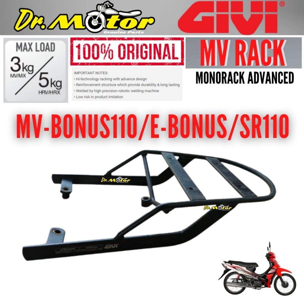 SYM E BONUS BONUS110 SR EBONUS GIVI MV MONORACK MONOTECH MONO RACK CARRIER REAR BOX RAK KOTAK ...