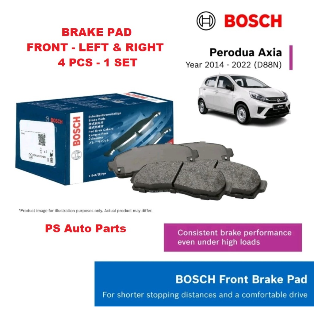 Perodua Axia Front Disc Brake Pad Set BOSCH Brake Depan 4 Keping - 0 ...