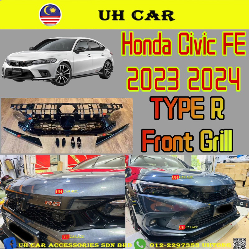 (TYPE R) Honda Civic FE 2023 2024 Type R Front Bumper Grill Grille Glossy Black | Shopee Malaysia