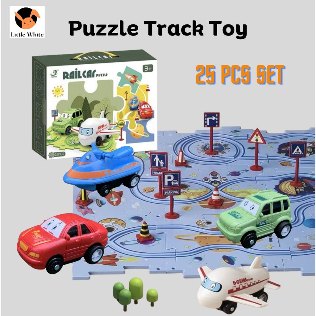 Puzzle Car Track Rail Vehicle Airplane Movable Track Early Learning ...