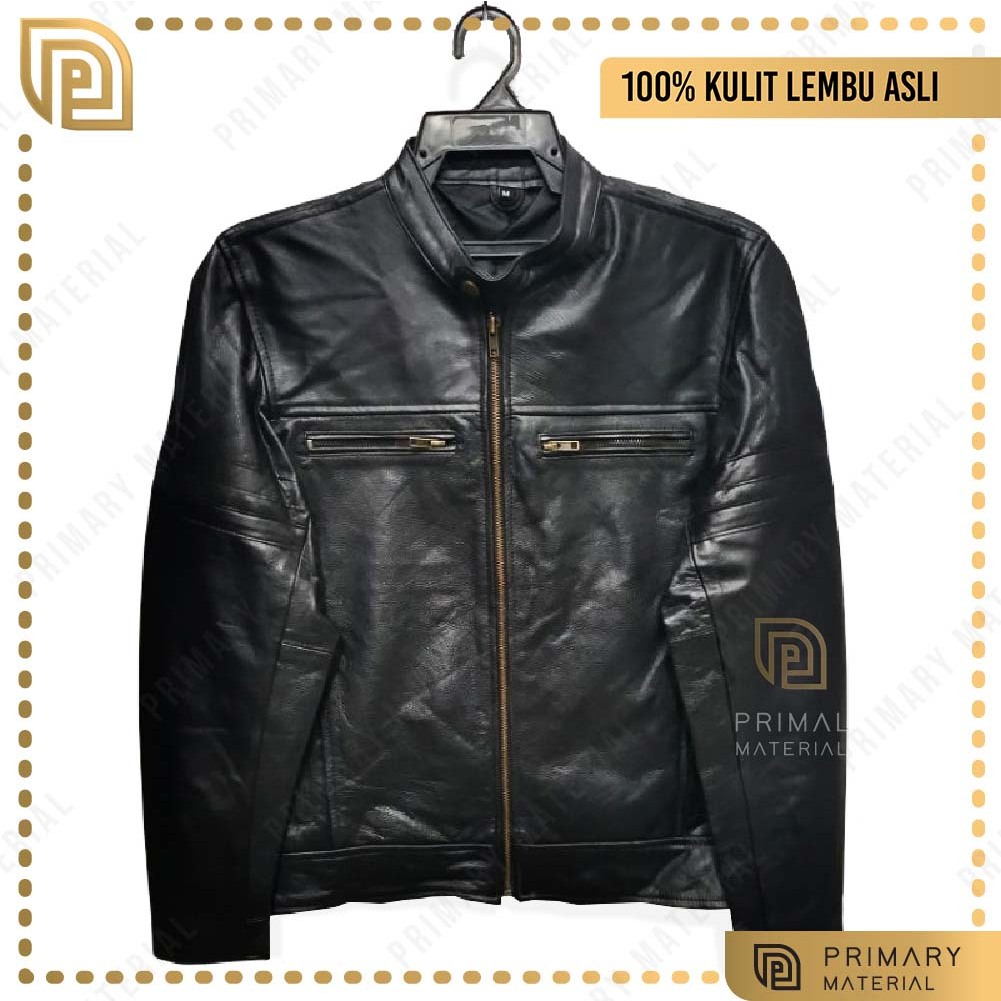 MOTORCYCLE Genuine Leather Men Jaket Kulit Rider Fashion Slim Fit Cafe ...