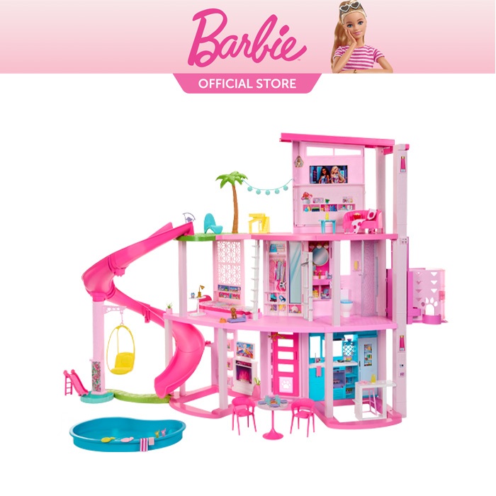 Barbie Dreamhouse Pool Party Doll House With 3 Story Slide (75+ Pcs ...