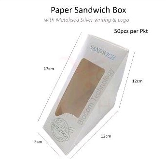 50pcs 2WPSB2 Bio White Paper Foldable Sandwich Box 250gm Pulp Paper ...