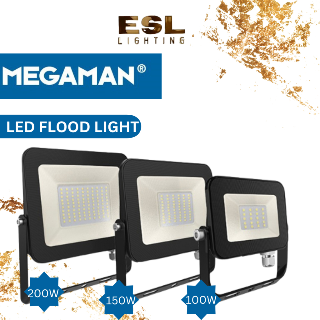 Megaman LED Flood Light 100W/150W/200W Spotlight IP65 BK Ideal Outdoor ...