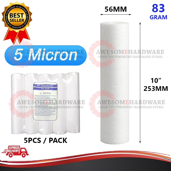 5PCS x 5 MICRON 10" POLYPROPYLENE SEDIMENT PP WATER FILTER CARTRIDGE PP ...