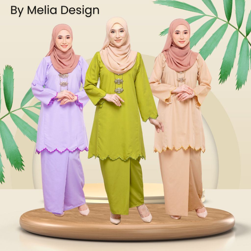 Melia Design Muslimah Set Plain Murah Viral Kasual Kurung Pahang Sulam ...
