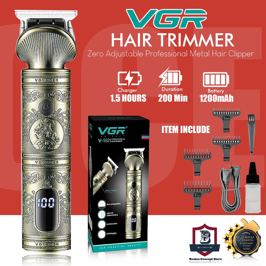 VGR V-962 Zero Adjustable Professional Rechargeable Hair Trimmer Metal Hair Clipper Mesin Rambut ...