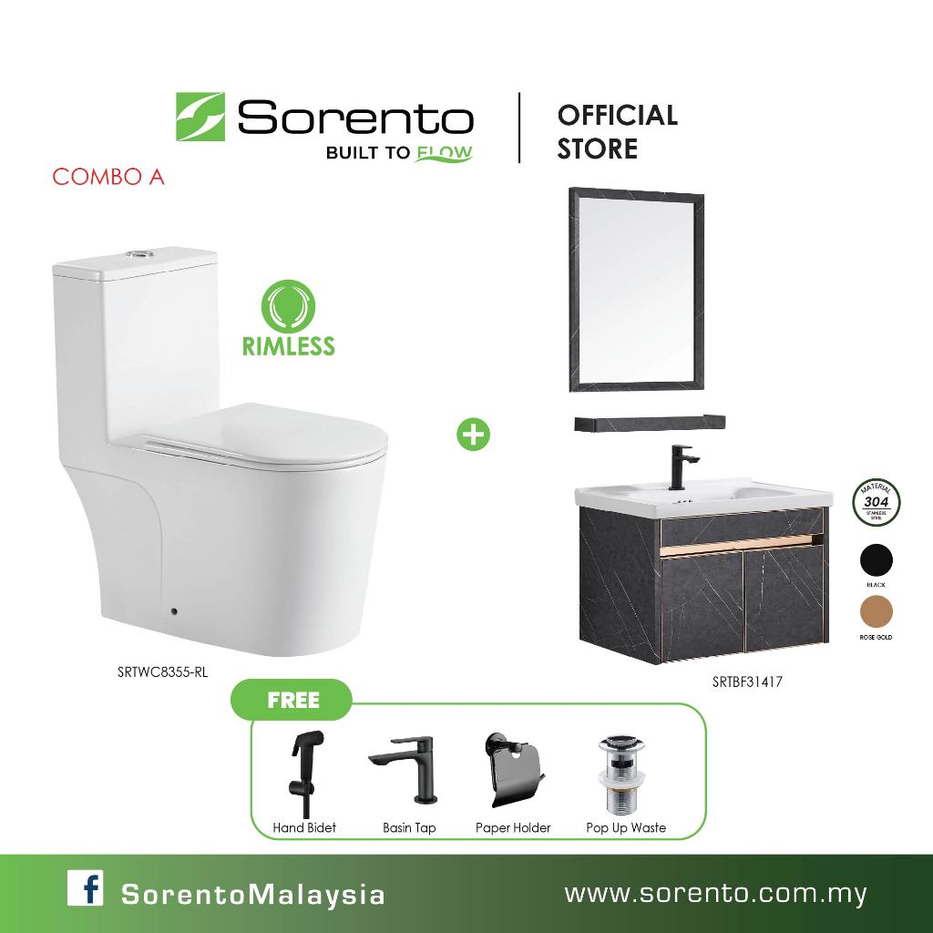 SORENTO SRTWC8355-RL Wc +Basin Cabinet Set Combo set/ stainless steel ...