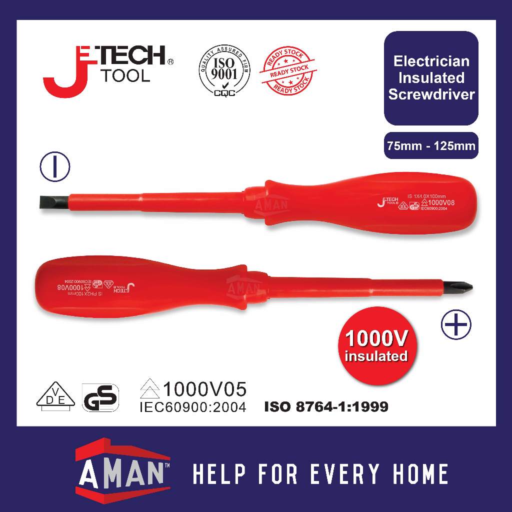 JETECH Fully Insulated Electrician Screwdriver Electrical Screwdriver ...