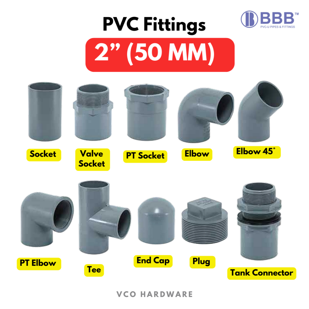 [ 2" /50 MM ] BINA PVC Pipe Fittings/PVC Connector/Paip Sambung /Elbow Tee Socket Valve Plug Cap ...