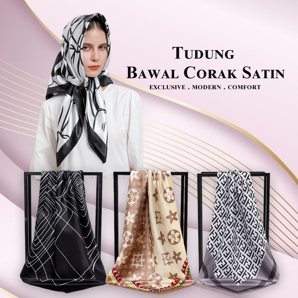 Tudung bawal corak satin bidang 43 square hijab printed tudung crak viral senang bentuk90x90cm ...