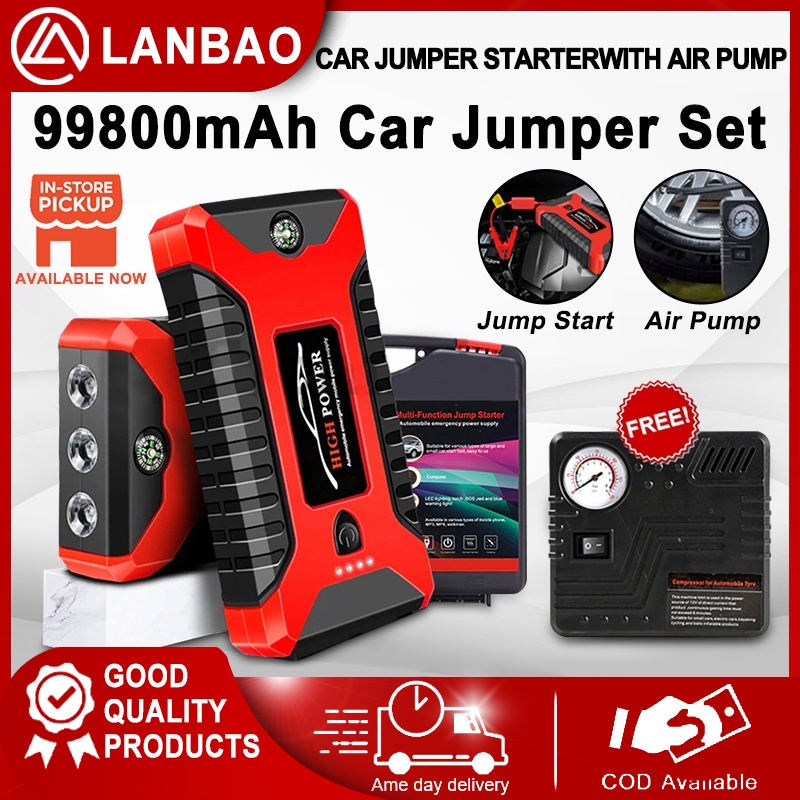 99800mAh Car Power Bank High Power with Pump Power Bank Emergency Jump ...