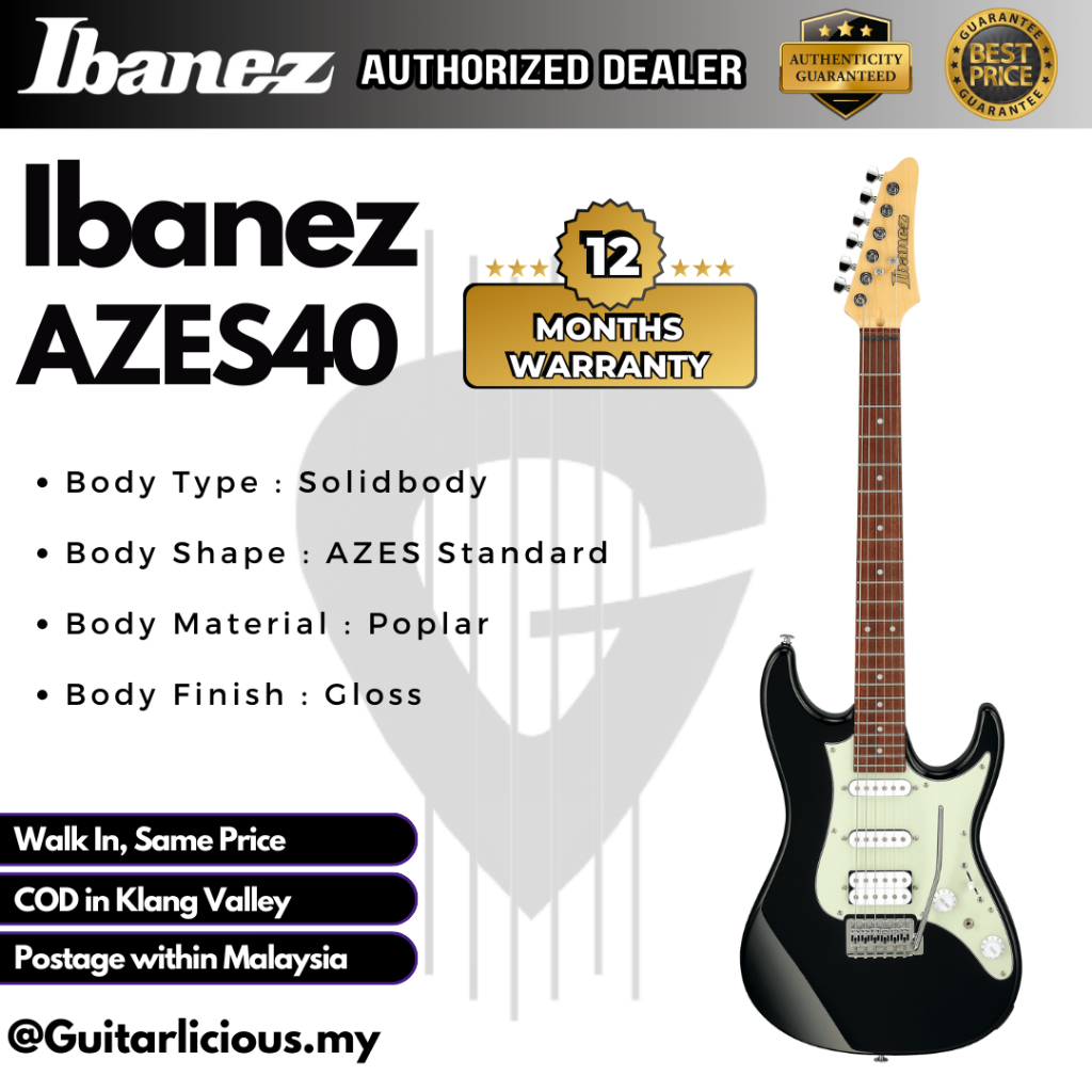 FREE SHIPPING - Ibanez AZES40 Electric Guitar - Black Humbucker (SSH ...