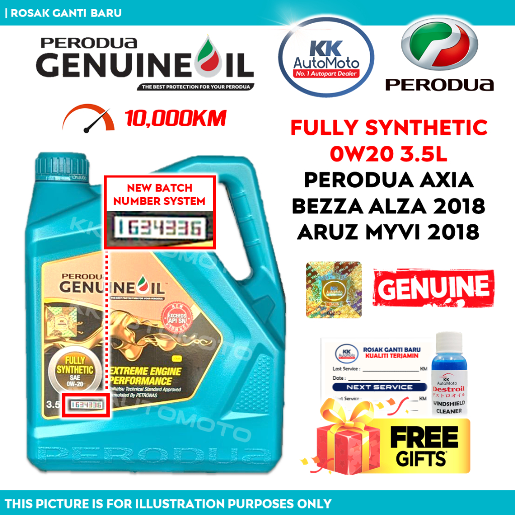 Original Fully Synthetic Engine Oil 0W20 0W-20 3.5L Perodua Myvi 2018 ...