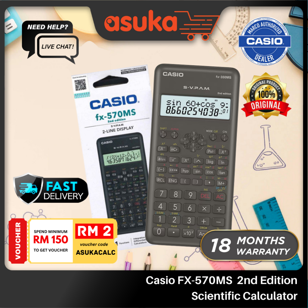 Casio FX-570MS 2 / FX-570MS2 2nd Edition Scientific Calculator Genuine ...