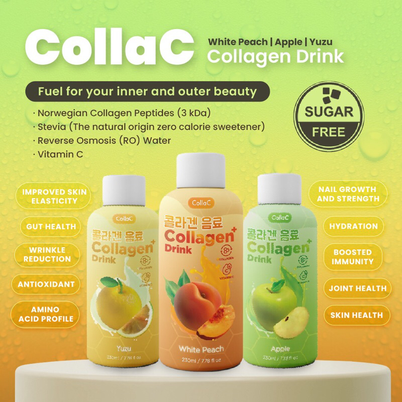 CollaC Collagen + Vitamin C Lemon Drink ( White Peach / Apple / Yuzu ...